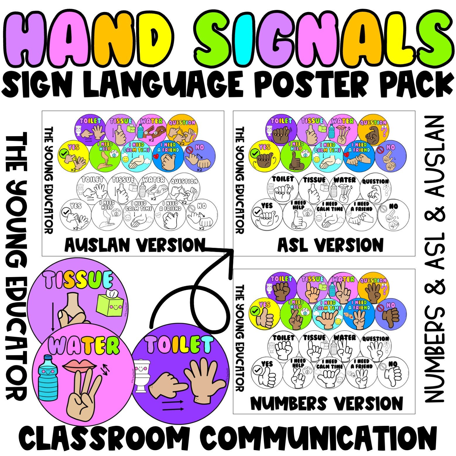 AUSLAN & ASL Sign Language Hand Signals Classroom Management editable ...