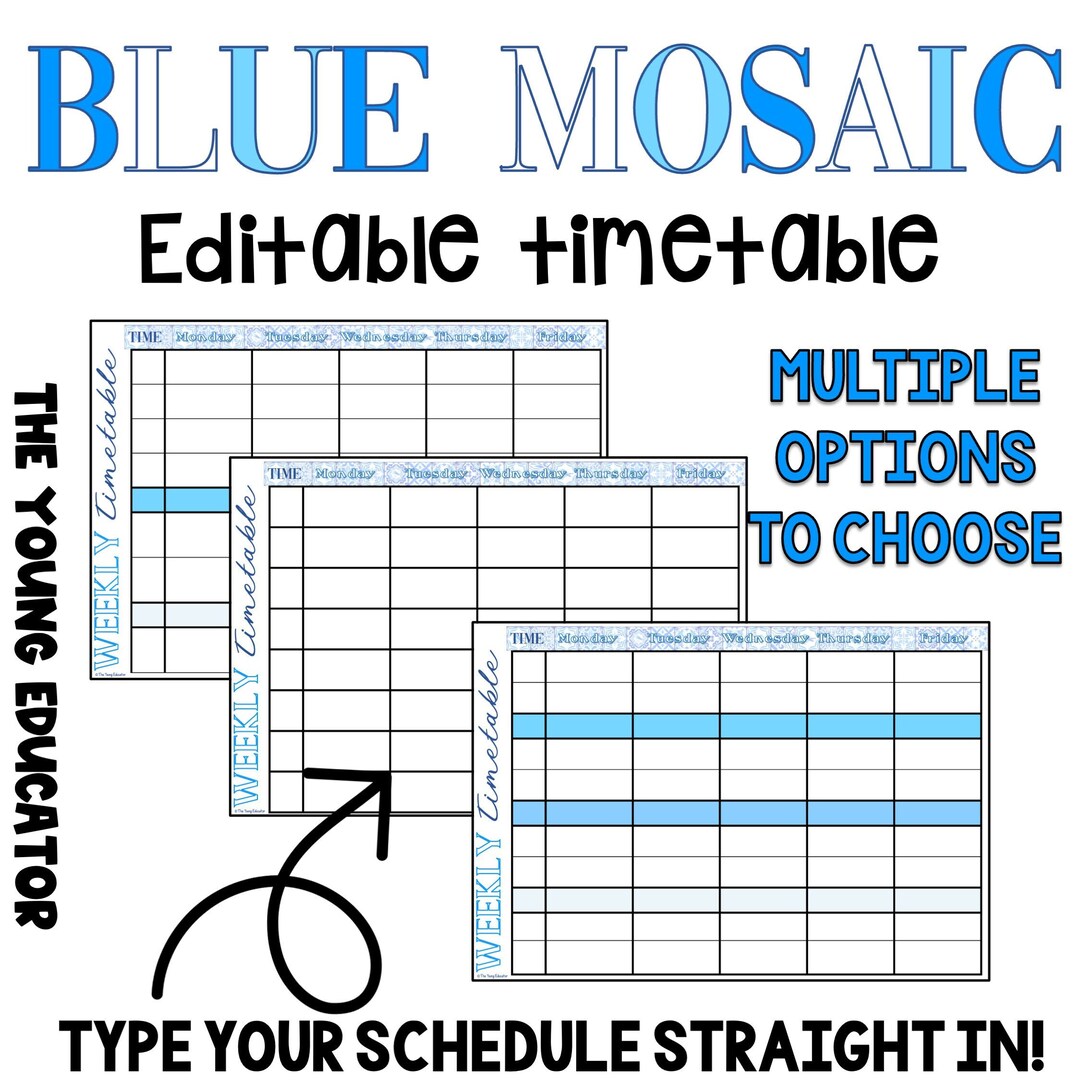 Editable 'MOSAIC BLUE' Teacher Timetable Template - Etsy