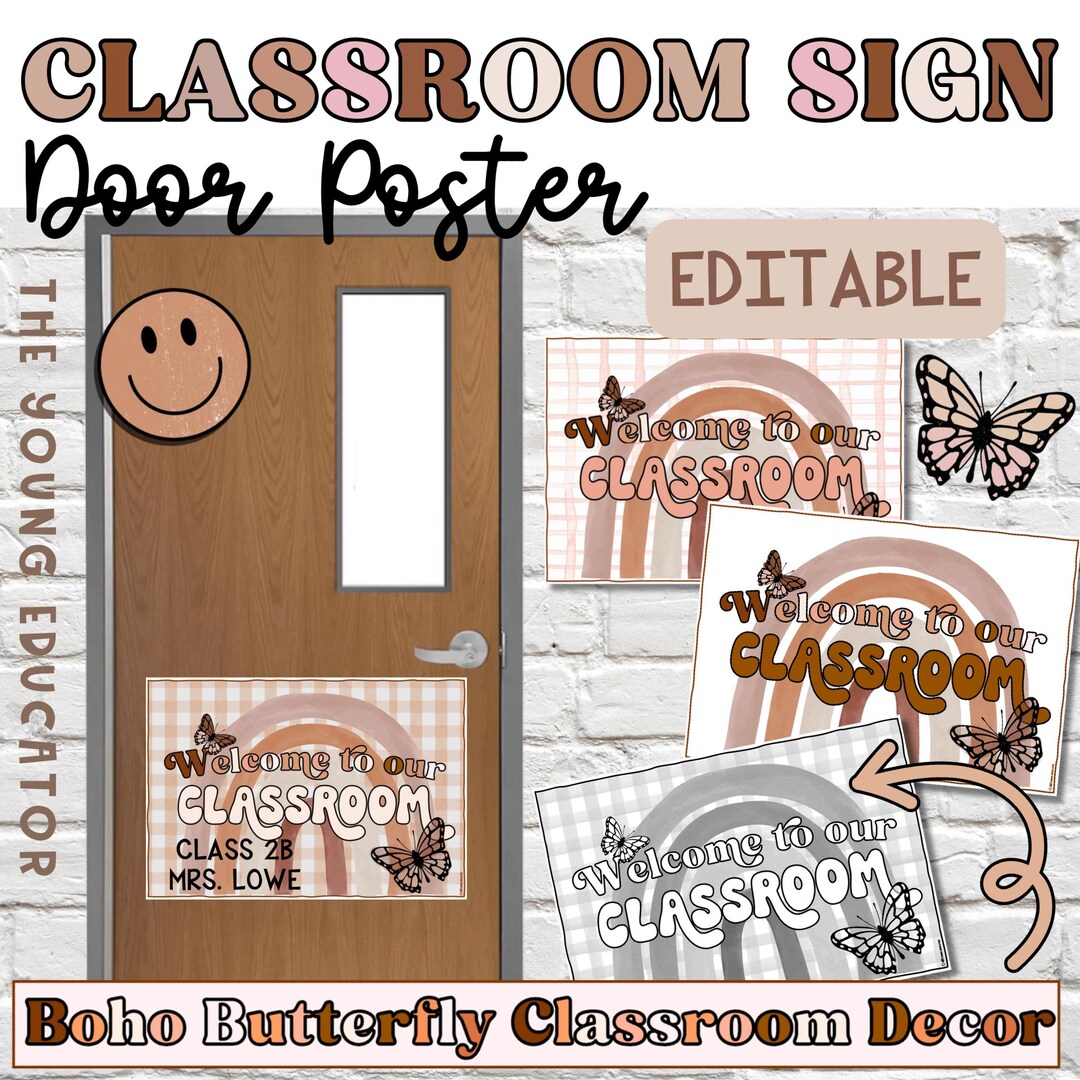 Editable Classroom Door Sign Poster | Boho Butterfly Decor Theme - Etsy