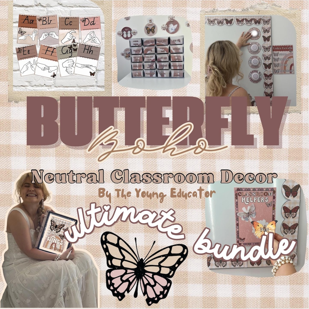 Boho Butterfly Classroom Decor Ultimate Bundle | Neutral Editable Theme ...