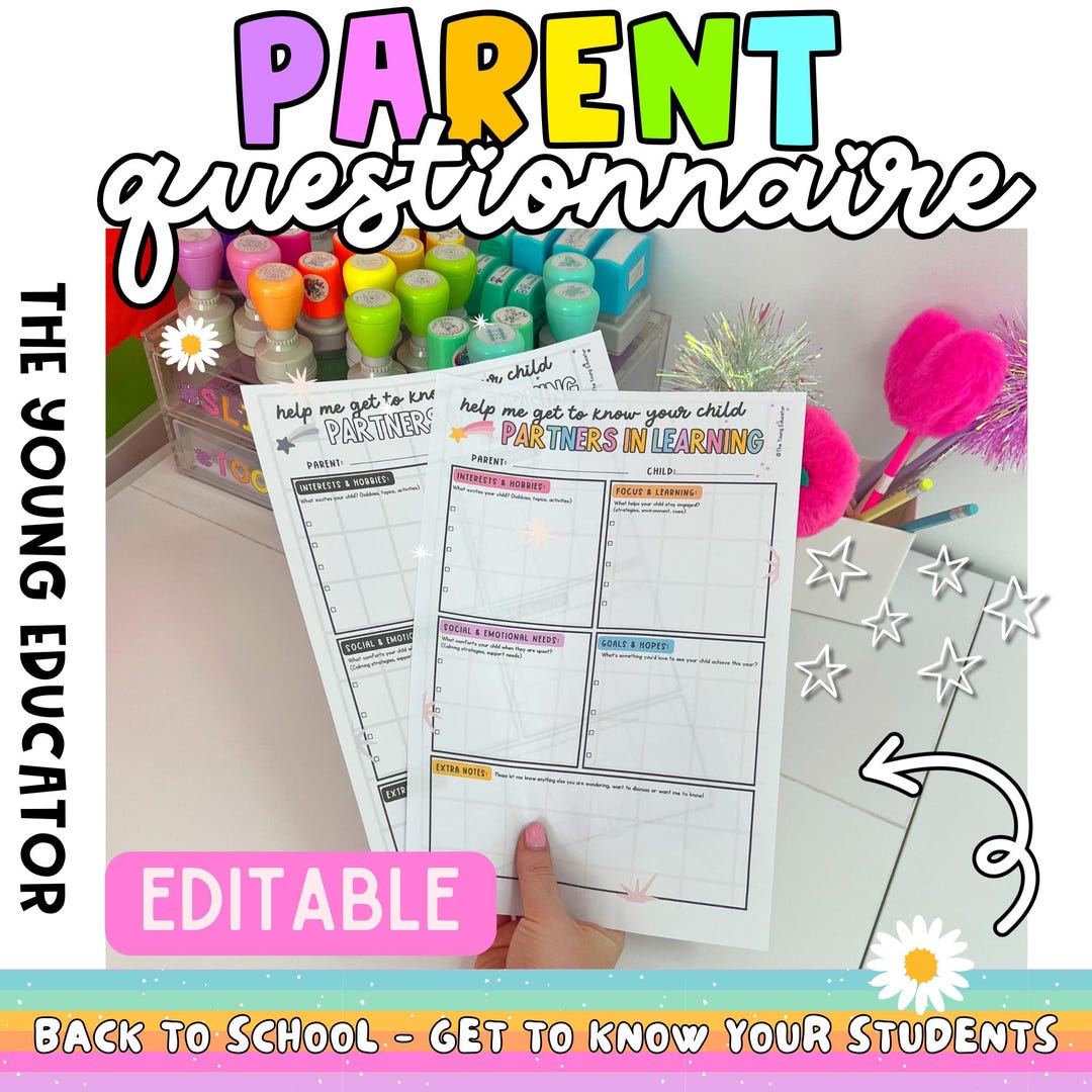 EDITABLE Beginning of the Year Parent Questionnaire | Back to School - Etsy