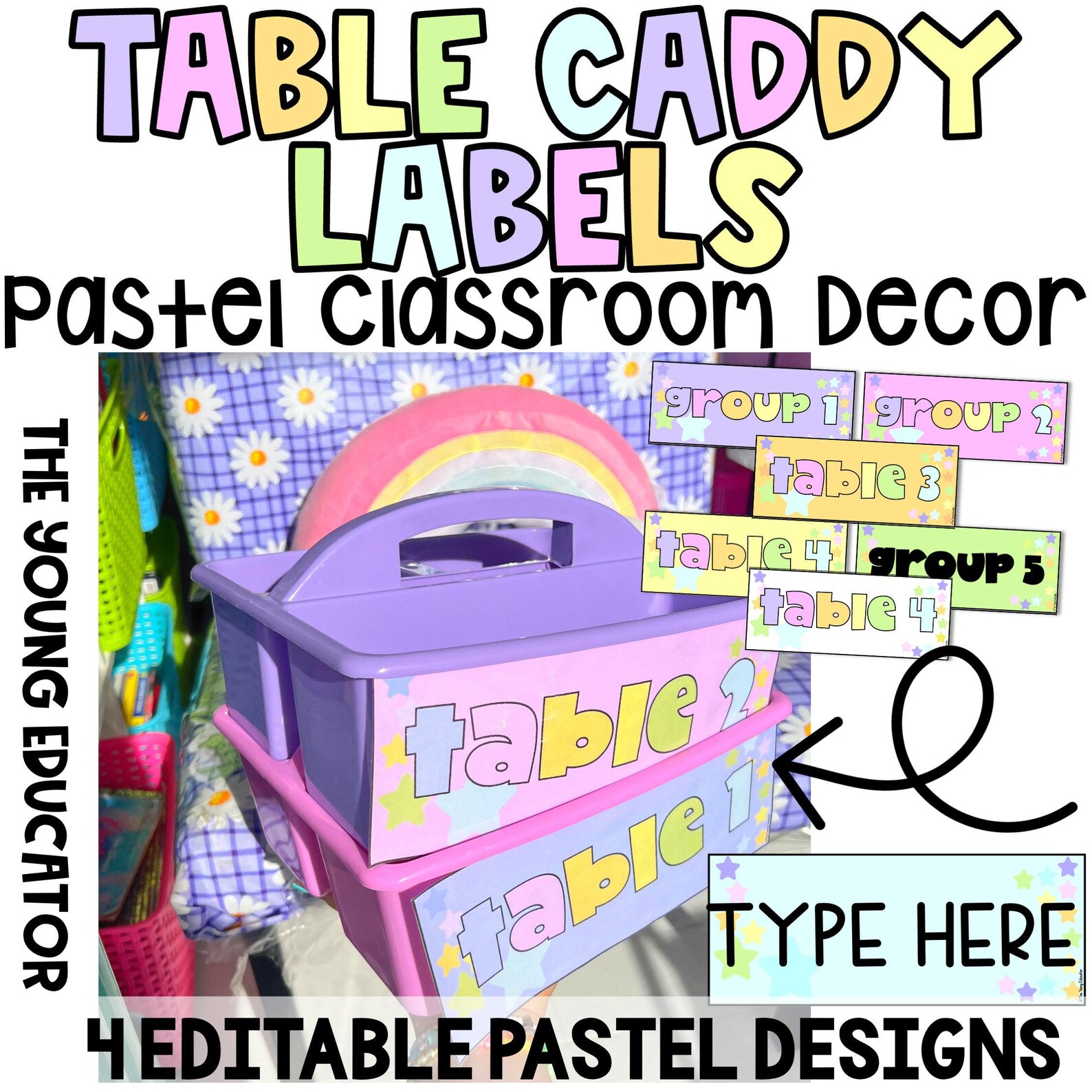 Pastel Rainbow TABLE CADDY LABELS *editable* Stationery/classroom Table ...