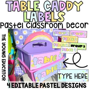 Pastel Rainbow TABLE CADDY LABELS *editable* Stationery/classroom Table ...