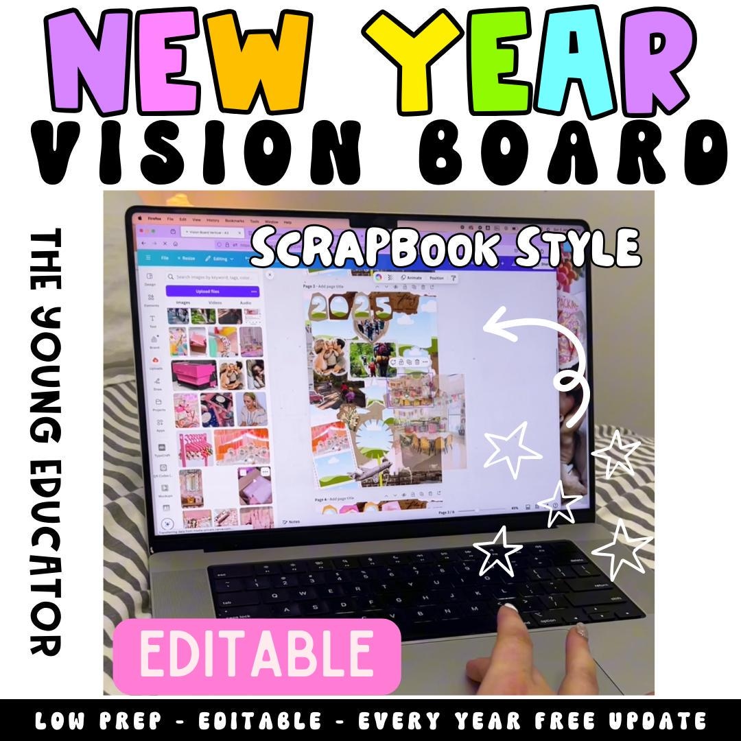 New Years Goals Resolutions Vision Board EDITABLE | for Teachers | for ...