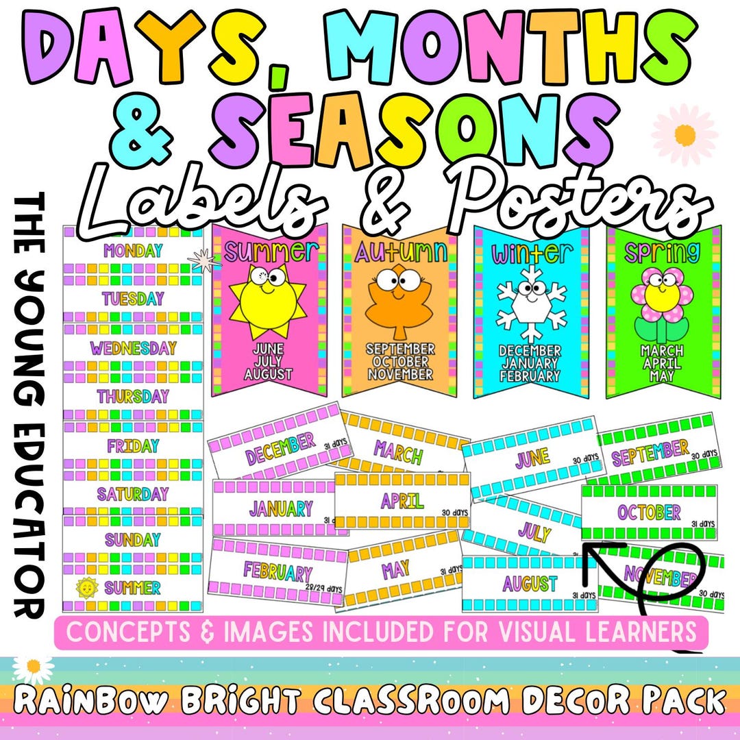 Rainbow Months Days Seasons Posters/labels - Etsy