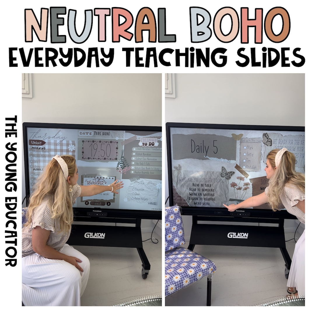 Neutral Boho Rainbow Everyday Teaching Slides / Lesson Organisation ...