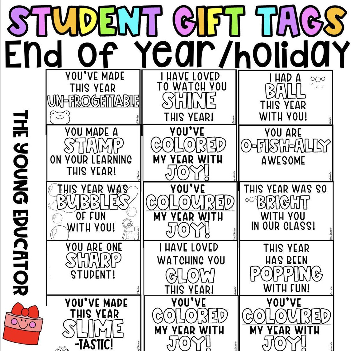 End of Year Gift Tags Editable Christmas Holidays Summer Break Student ...