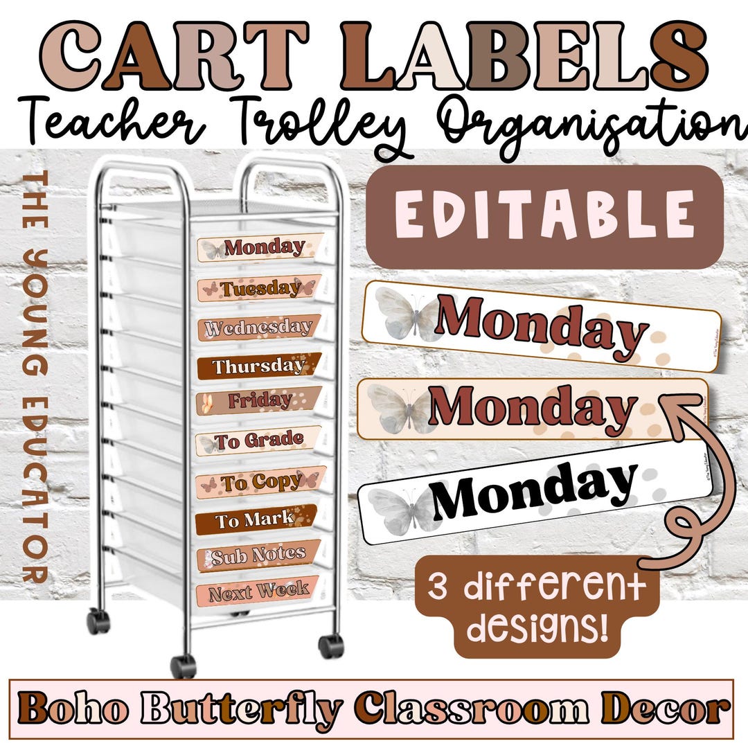 Editable Trolley Labels | Rolling Cart | Teacher Drawers | Boho ...