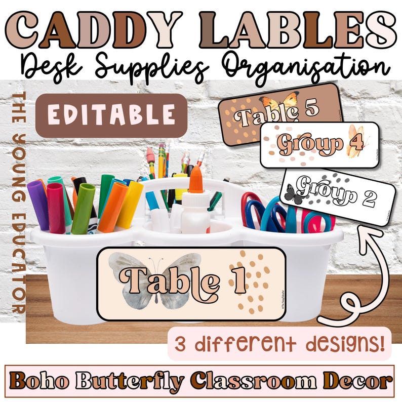 Desk Caddy Labels | Classroom Supplies Organisation | Boho Butterfly ...