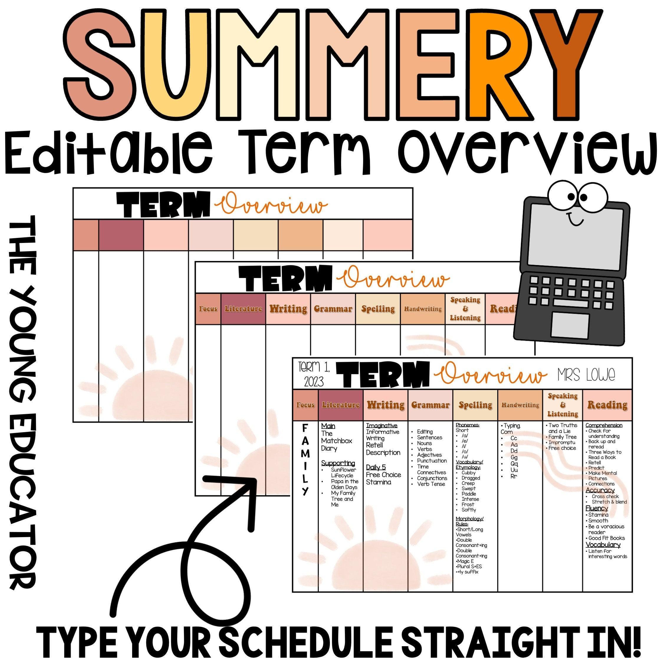 SUMMERY Editable Term Curriculum Overview / Teacher Organisation ...