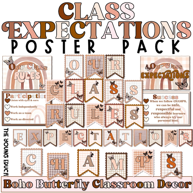 Editable Class Rules Expectations CHAMPS Posters |boho Butterfly ...
