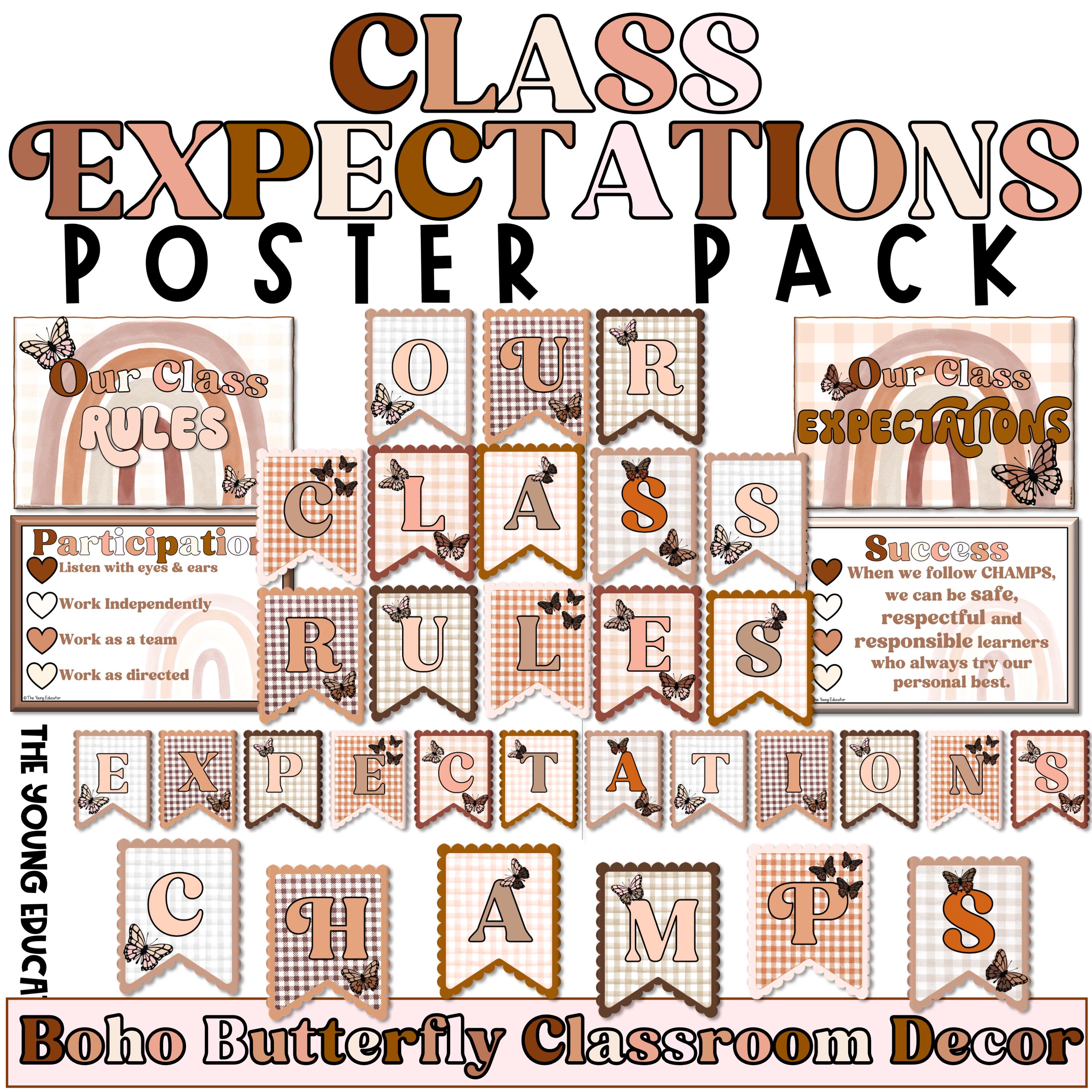 Editable Class Rules Expectations CHAMPS Posters |boho Butterfly ...