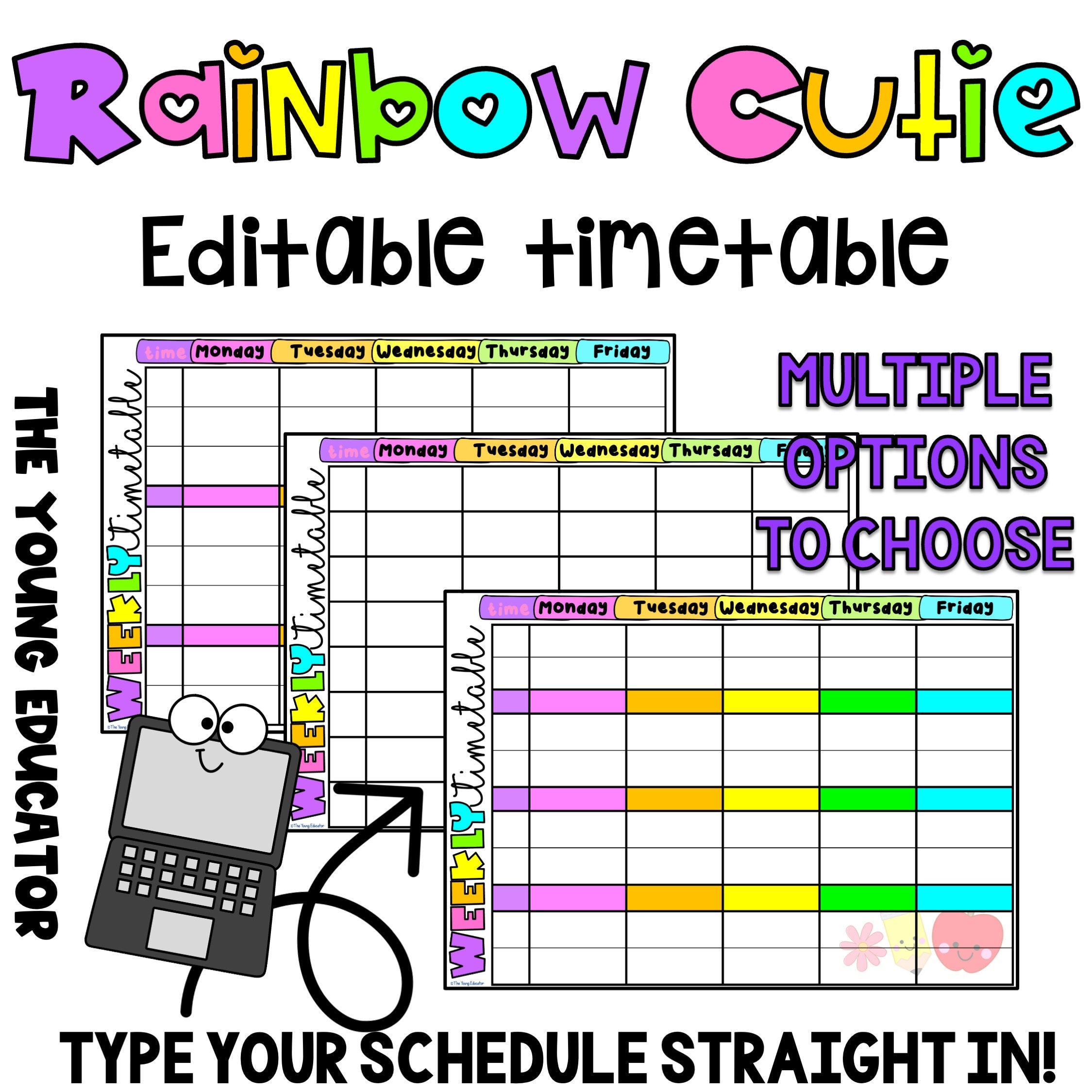 Editable 'RAINBOW CUTIE' Teacher Timetable Template - Etsy
