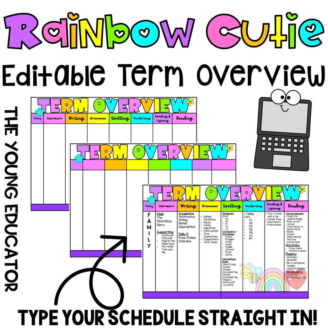 RAINBOW CUTIE Editable Term Curriculum Overview / Teacher Organisation ...