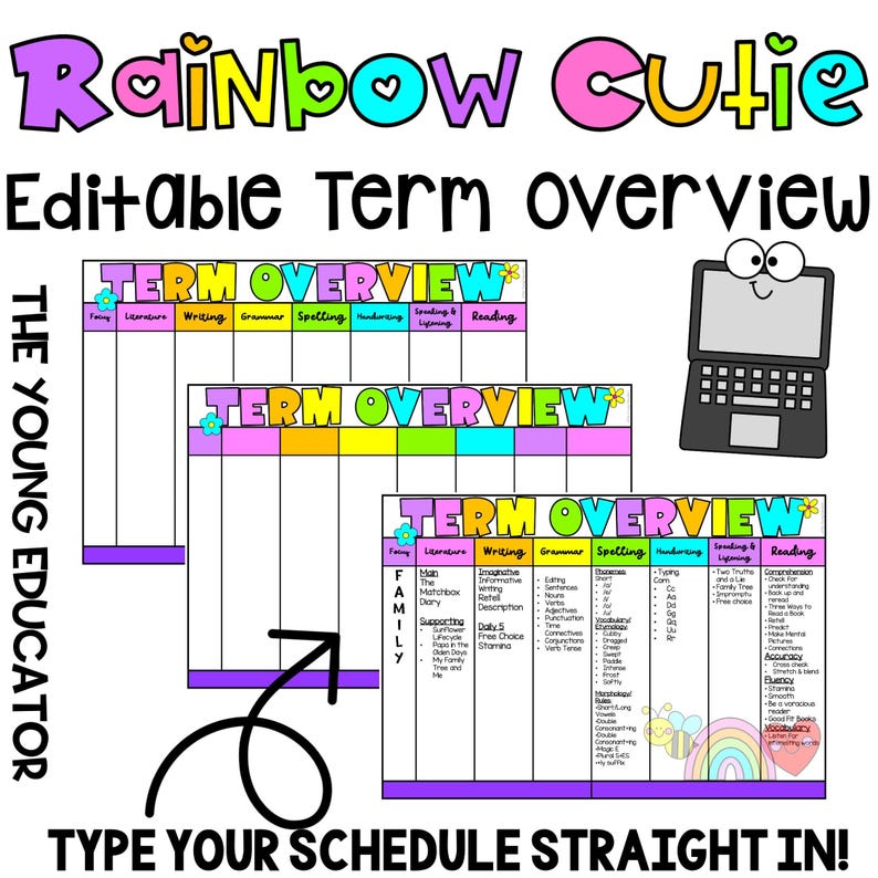 RAINBOW CUTIE Editable Term Curriculum Overview / Teacher Organisation ...
