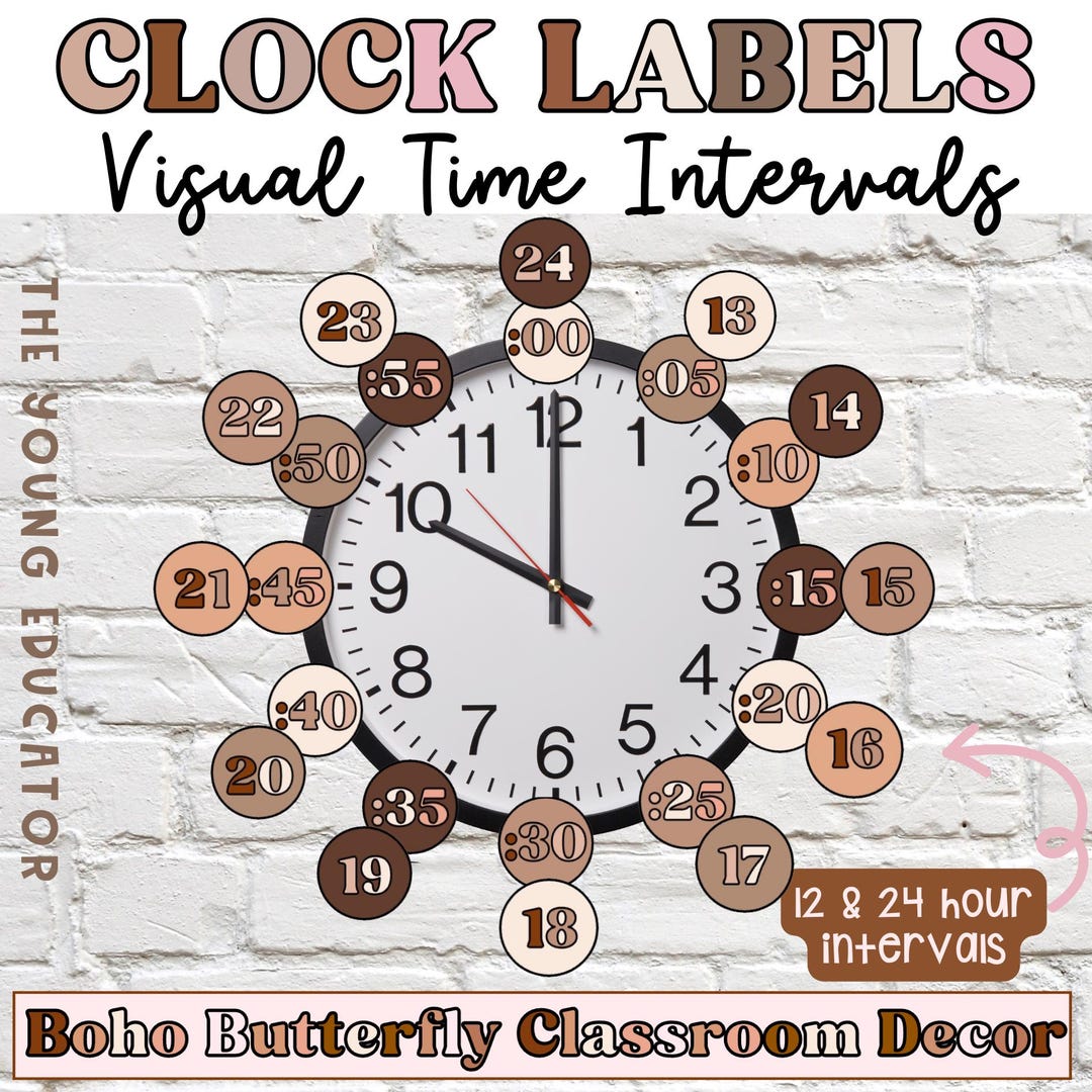 Clock Interval Labels | 12 Hour & 24 Hour Support | Boho Butterfly ...