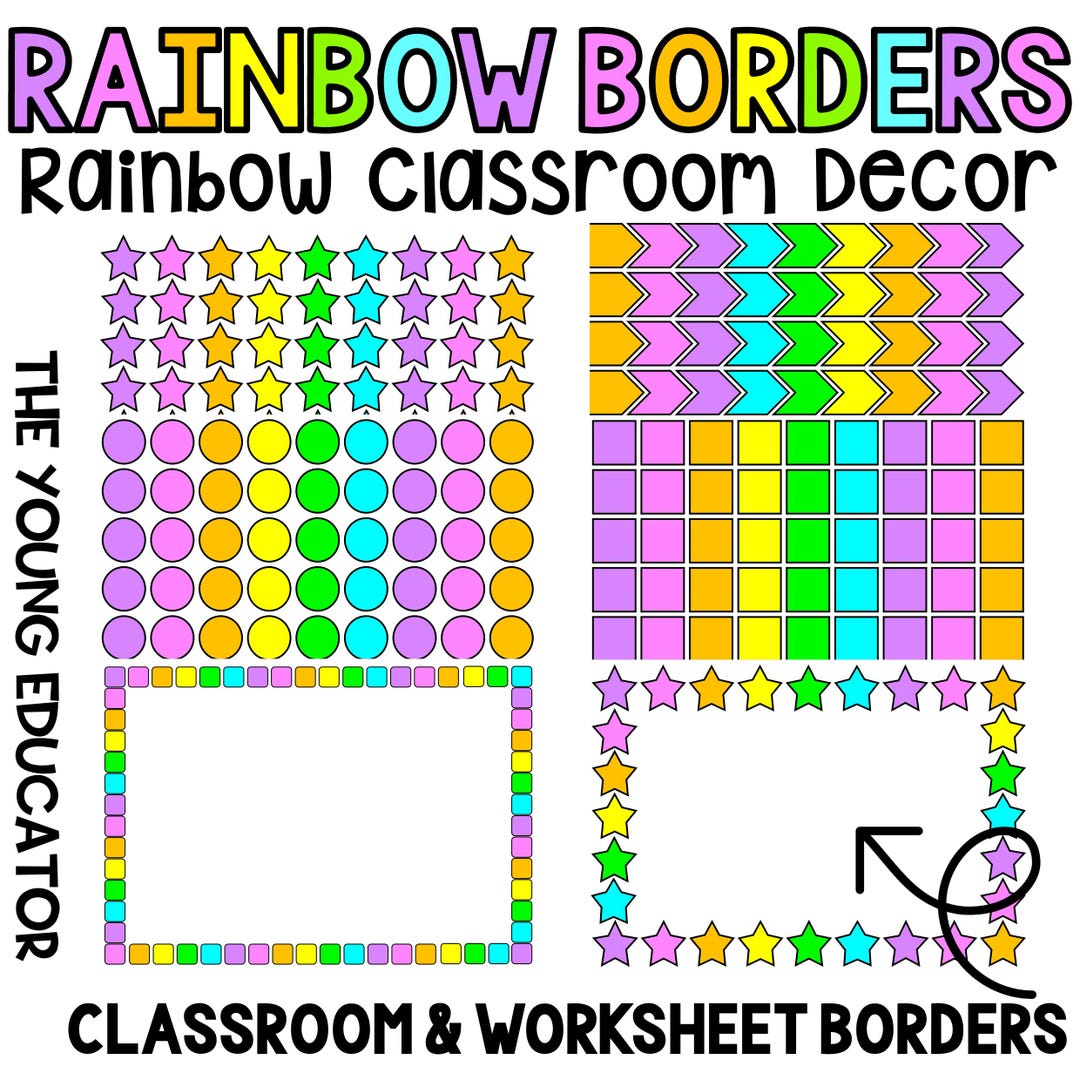 Rainbow Bright Theme Classroom Decor - Bulletin Board Borders - Rainbow ...