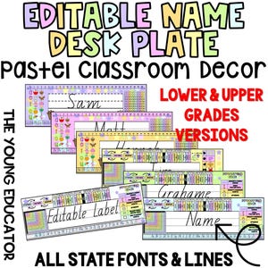 Editable Pastel Desk Plate Name Labels *lower & Upper Years* Back to ...