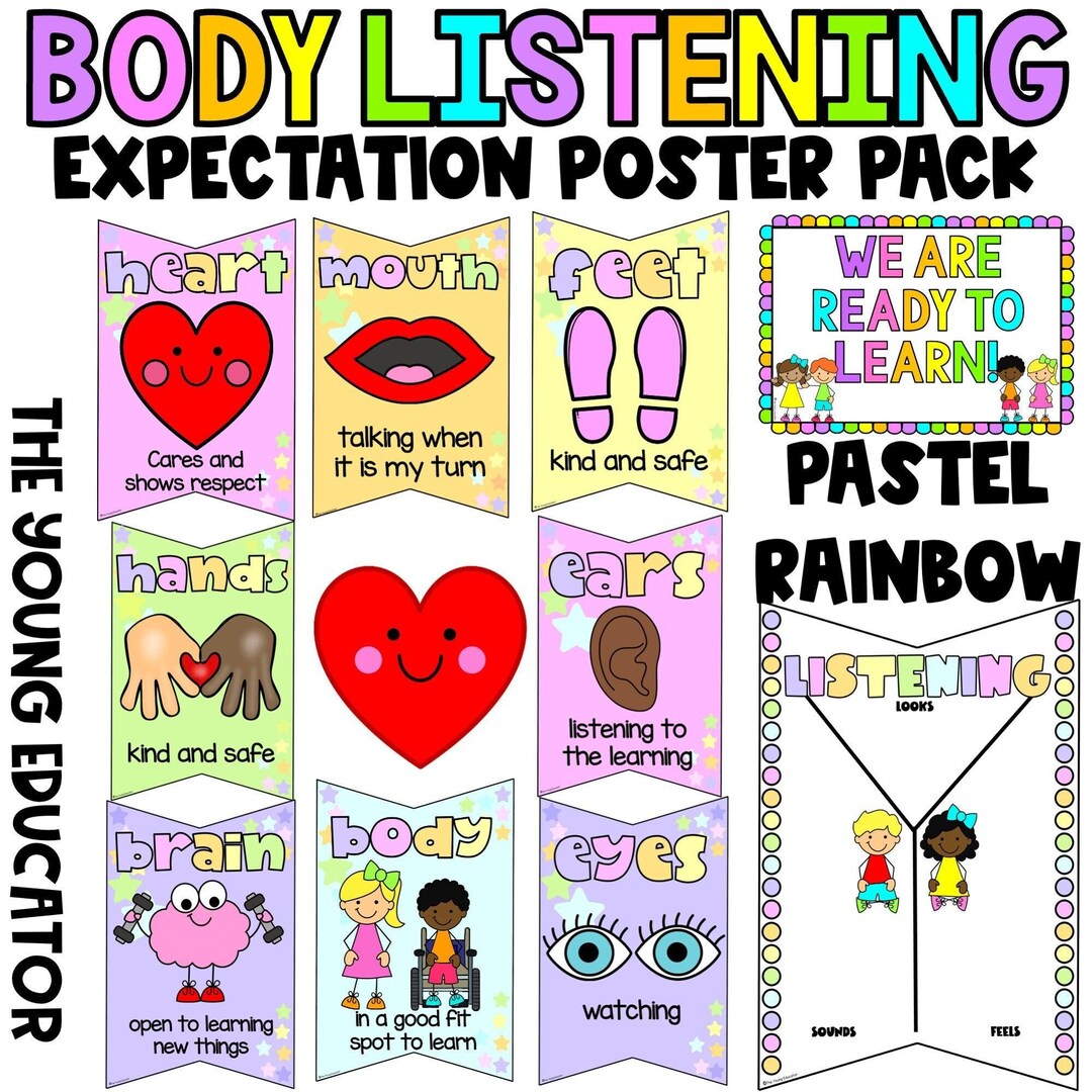 Pastel Rainbow Body Listening Poster Pack / Black White Version Too! - Etsy