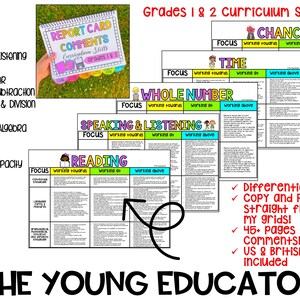 Report Card Comments Grades 1 and 2 Curriculum English & Math Skills - Etsy