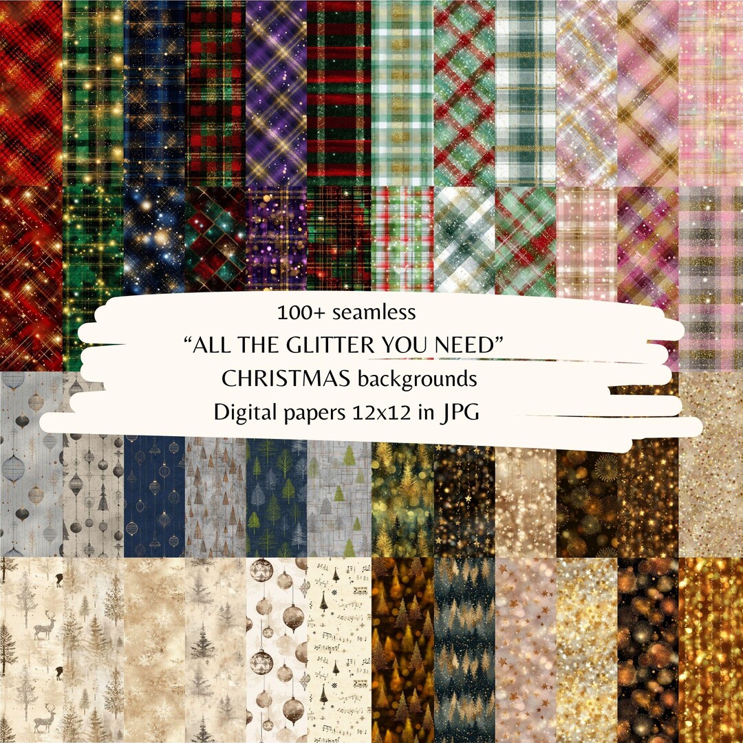 100 + Christmas Seamless Digital Papers: Holiday Backgrounds (digital ...