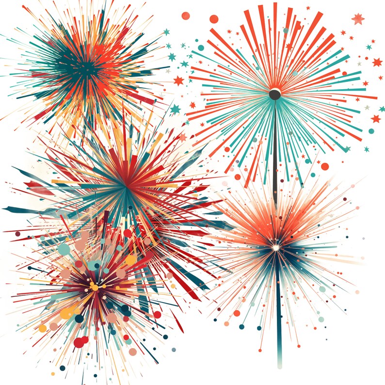 30 Retro Fireworks Graphics Digital Download PNG Clipart Pack New Years ...