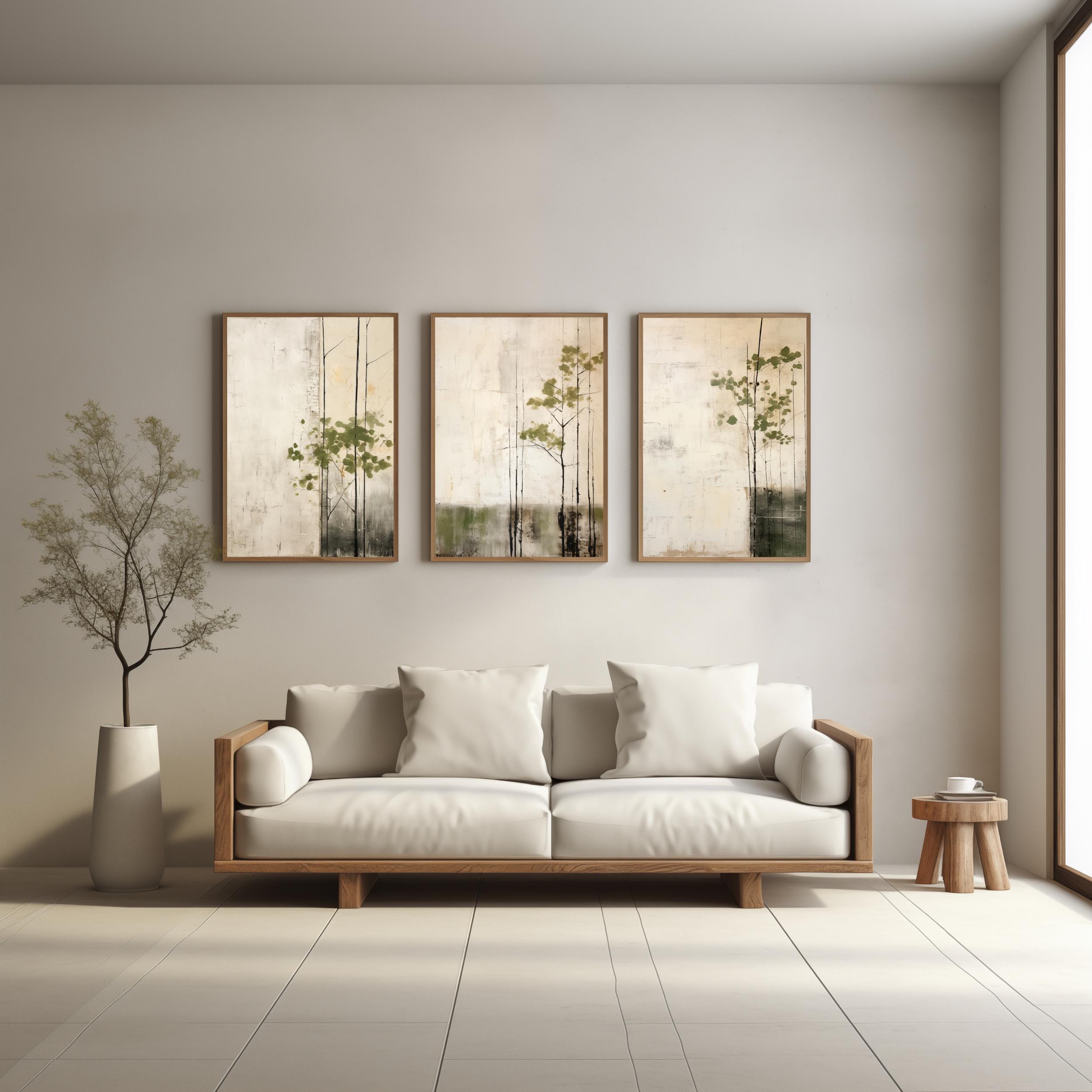 Japandi Sage Tree Wall Art Prints: Minimalist Wabi Sabi Set (digital ...
