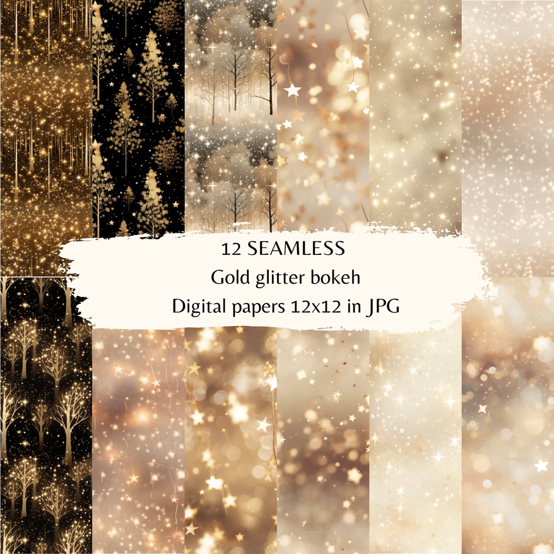 12 Seamless Gold Glitter Bokeh Christmas Digital Papers | Christmas ...