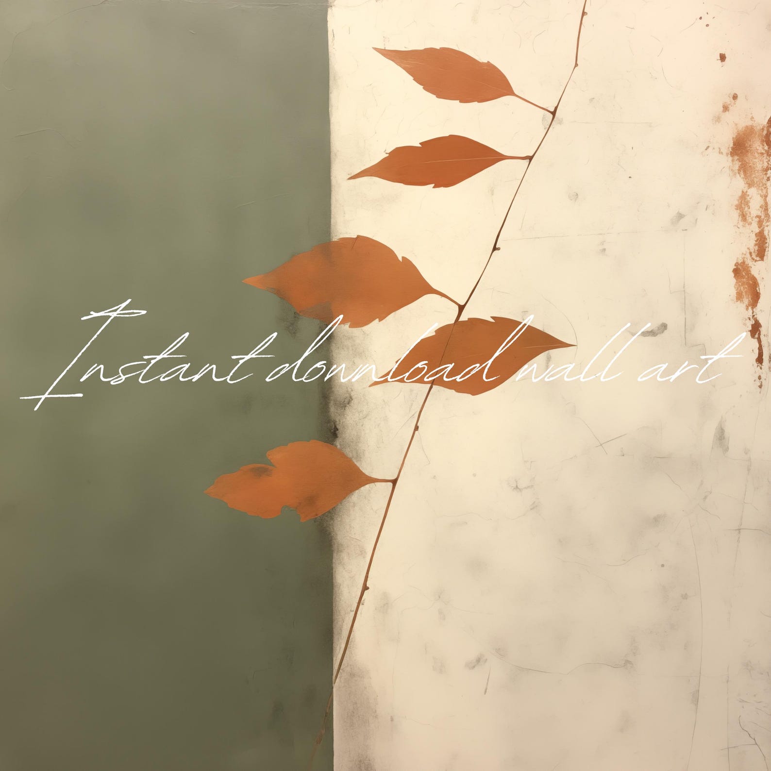 Japandi Wall Art Set: Sage & Terracotta Rustic Branch Prints (digital ...