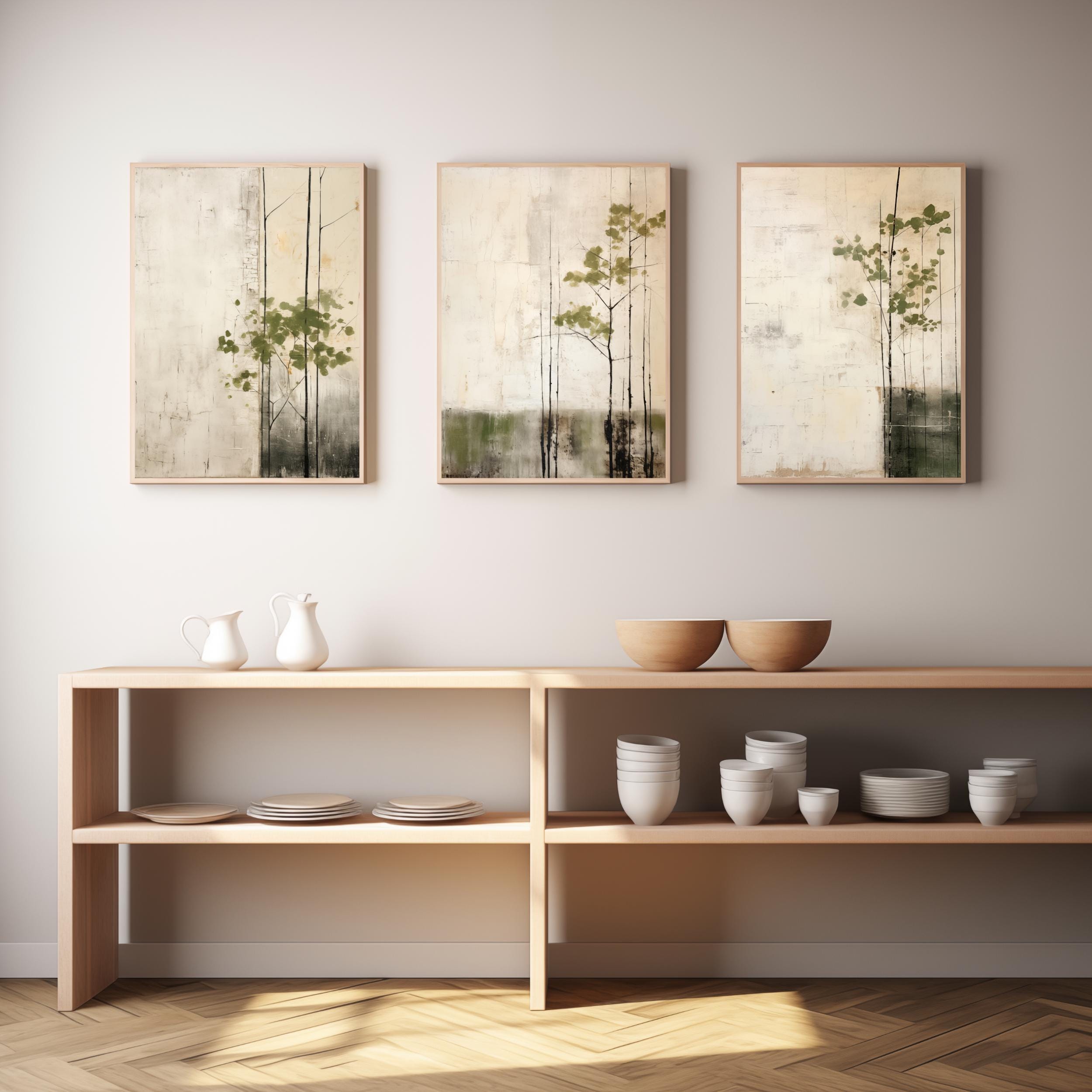 Japandi Sage Tree Wall Art Prints: Minimalist Wabi Sabi Set (digital ...