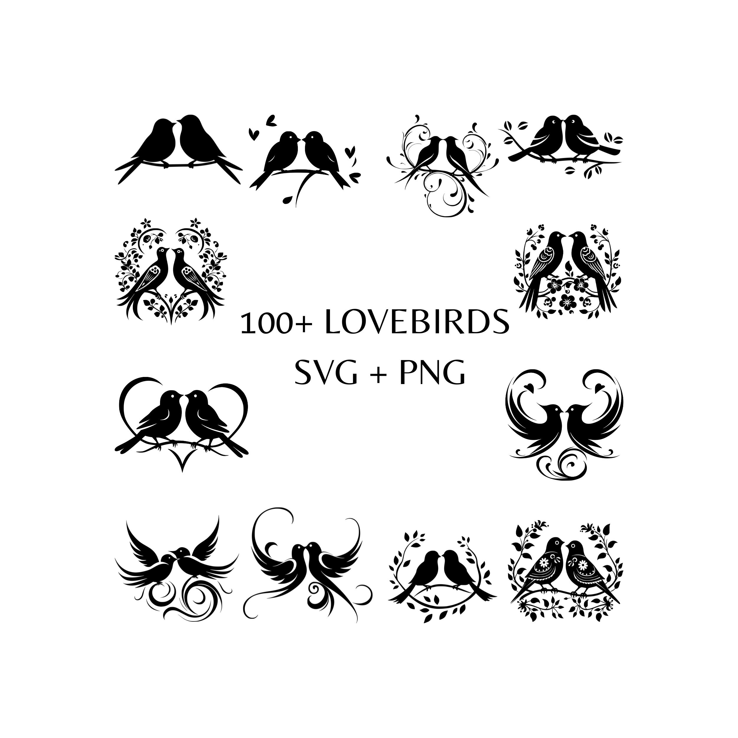100 Lovebird Designs Digital Download Vector Icons Pack Print on Demand & Cricut Compatible ...