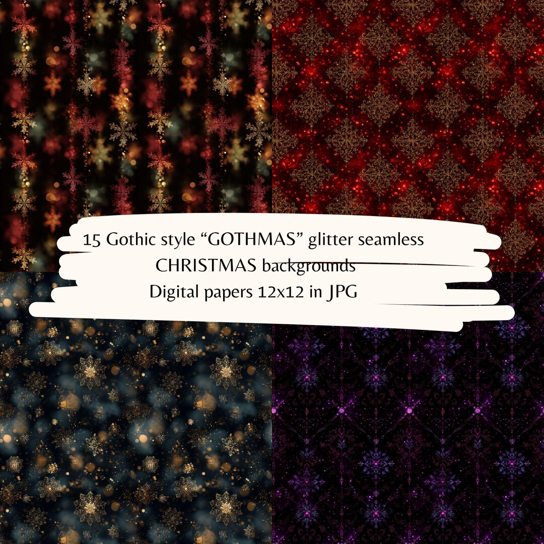 15 Gothic Style "gothmas" Glitter Christmas Digital Paper: Seamless ...