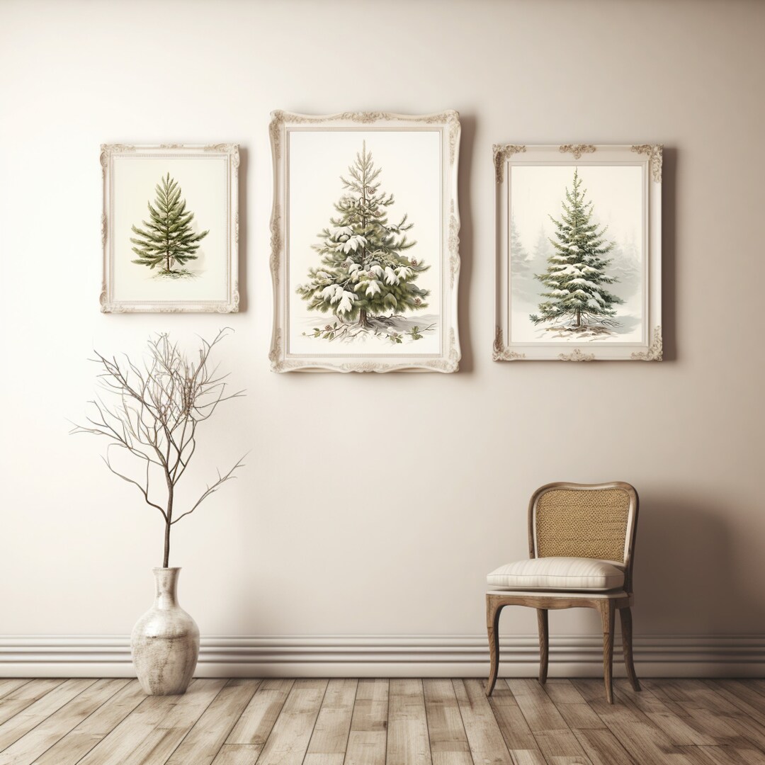 Vintage Botanical Christmas Tree Wall Art Set of 4 Christmas - Etsy