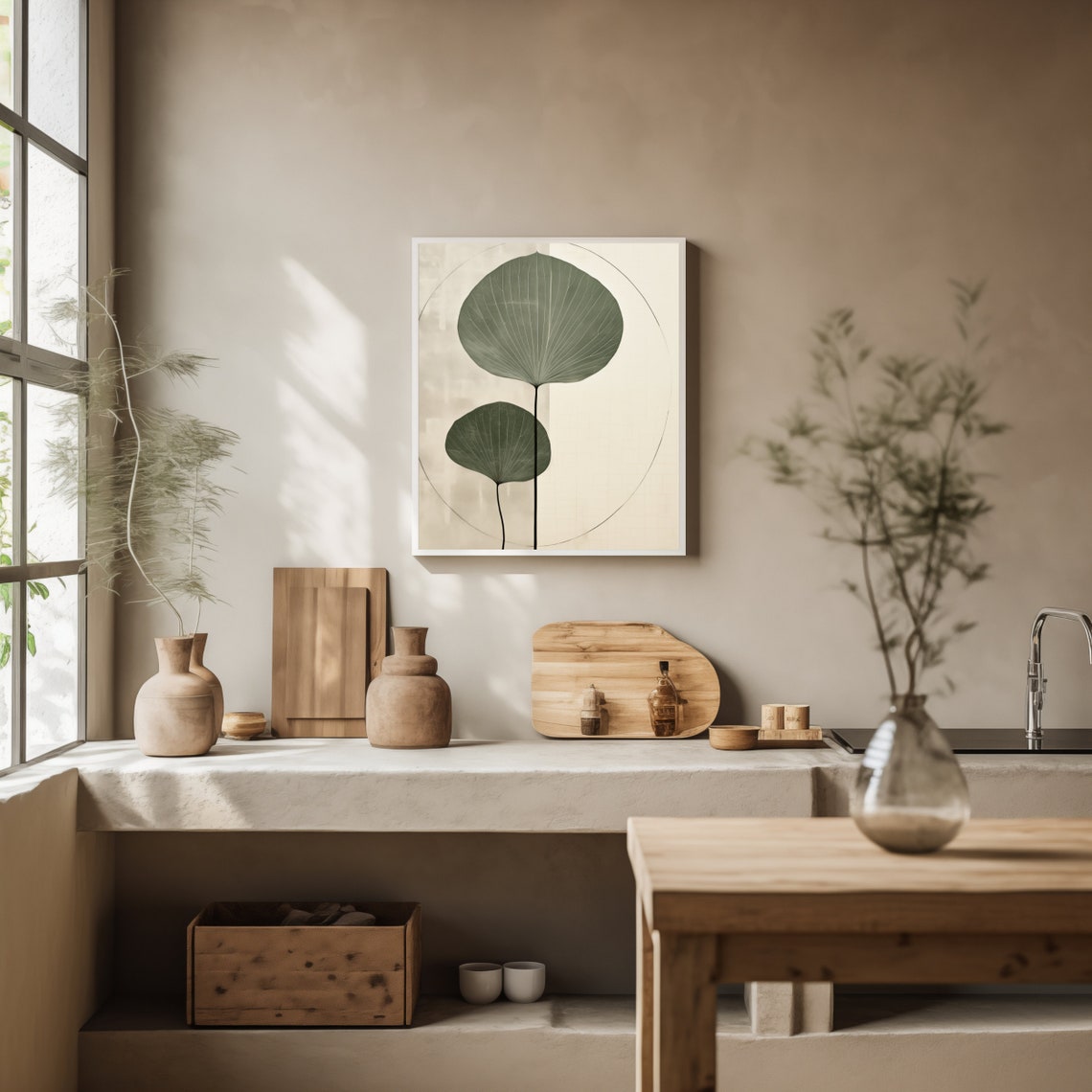 Japandi Wall Art Abstract Green Leaves Wabi Sabi Art Wabi Sabi Neutral Sage Instant Download ...