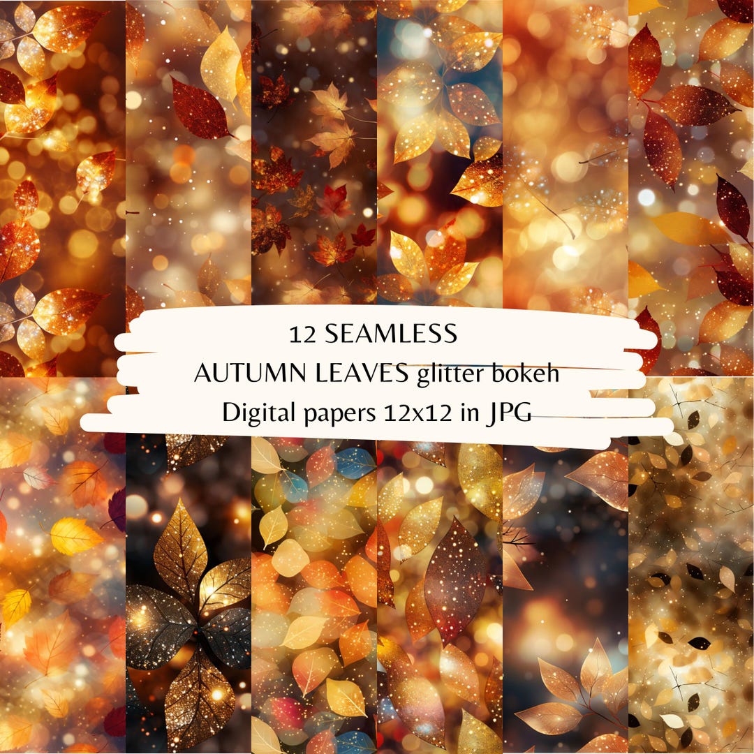 Glitter Bokeh Autumn Leaves Digital Paper: Seamless Fall Backgrounds ...