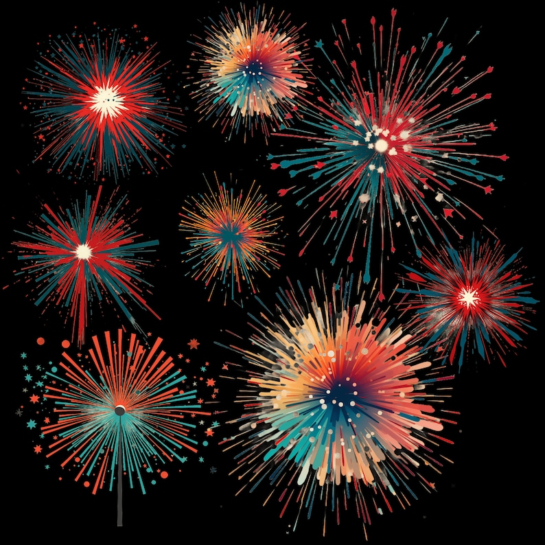 30 Retro Fireworks Graphics Digital Download PNG Clipart Pack New Years ...