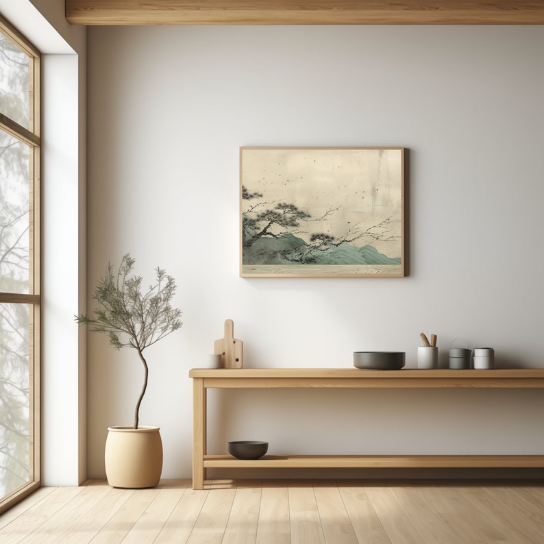 Japandi Horizontal Wall Art Sage Green Nature Wabi Sabi Art Wabi Sabi Neutral Sage Instant ...