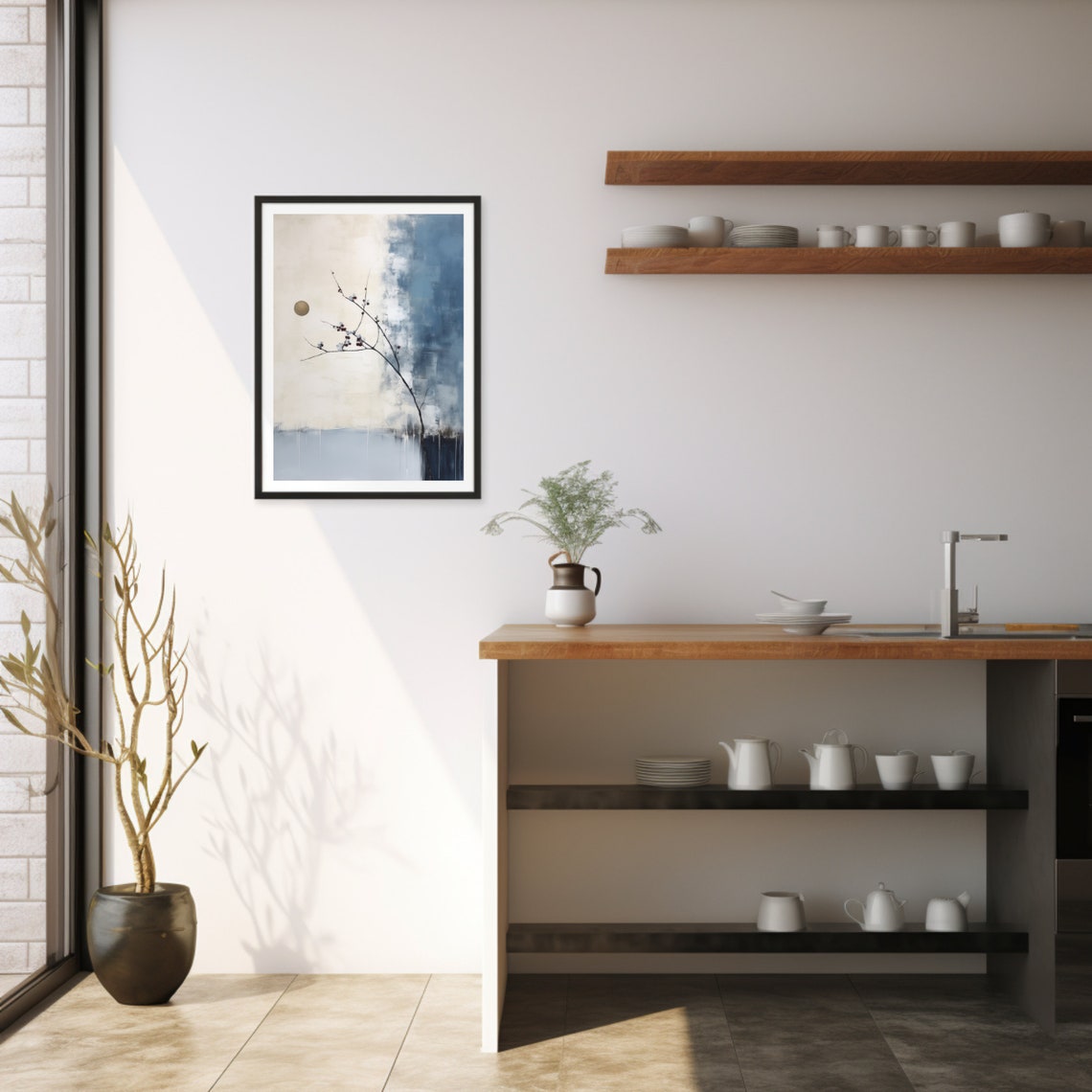 Japandi Wall Art in Blueberry Wabi Sabi Art Abstract Nature Print Instant Download Nature Art ...