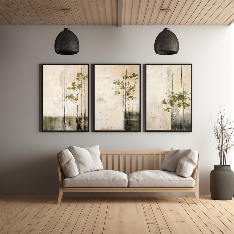 Japandi Sage Tree Wall Art Prints: Minimalist Wabi Sabi Set (digital ...
