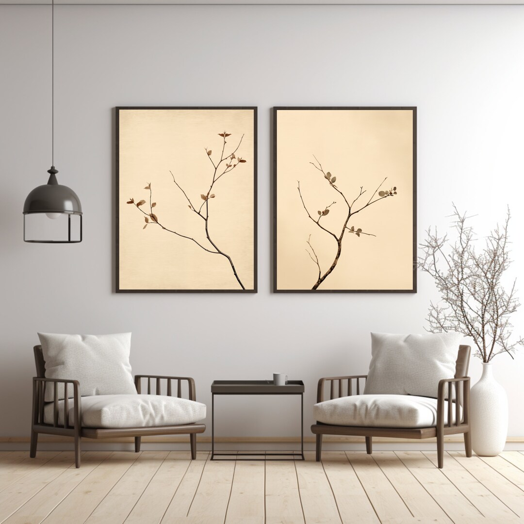 Set of 2 Japandi Wall Art Minimalist Branches | Japandi Art | Wabi Sabi ...