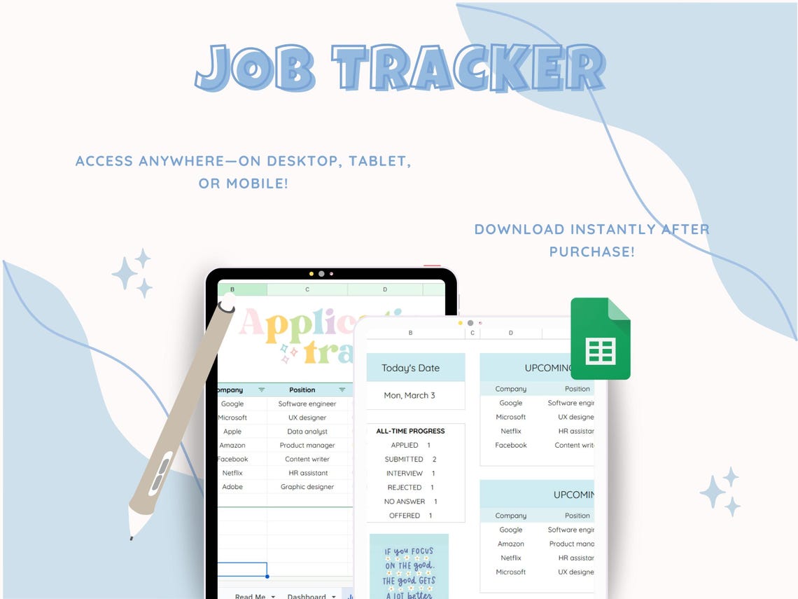 Job Application Tracker | Job Search Spreadsheet | Digital Job Tracker ...
