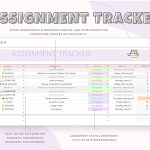 Assignment Tracker Google Sheets Template, Aesthetic Student Planner ...