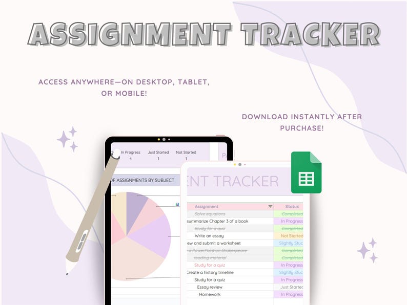 Assignment Tracker Google Sheets Template, Aesthetic Student Planner ...