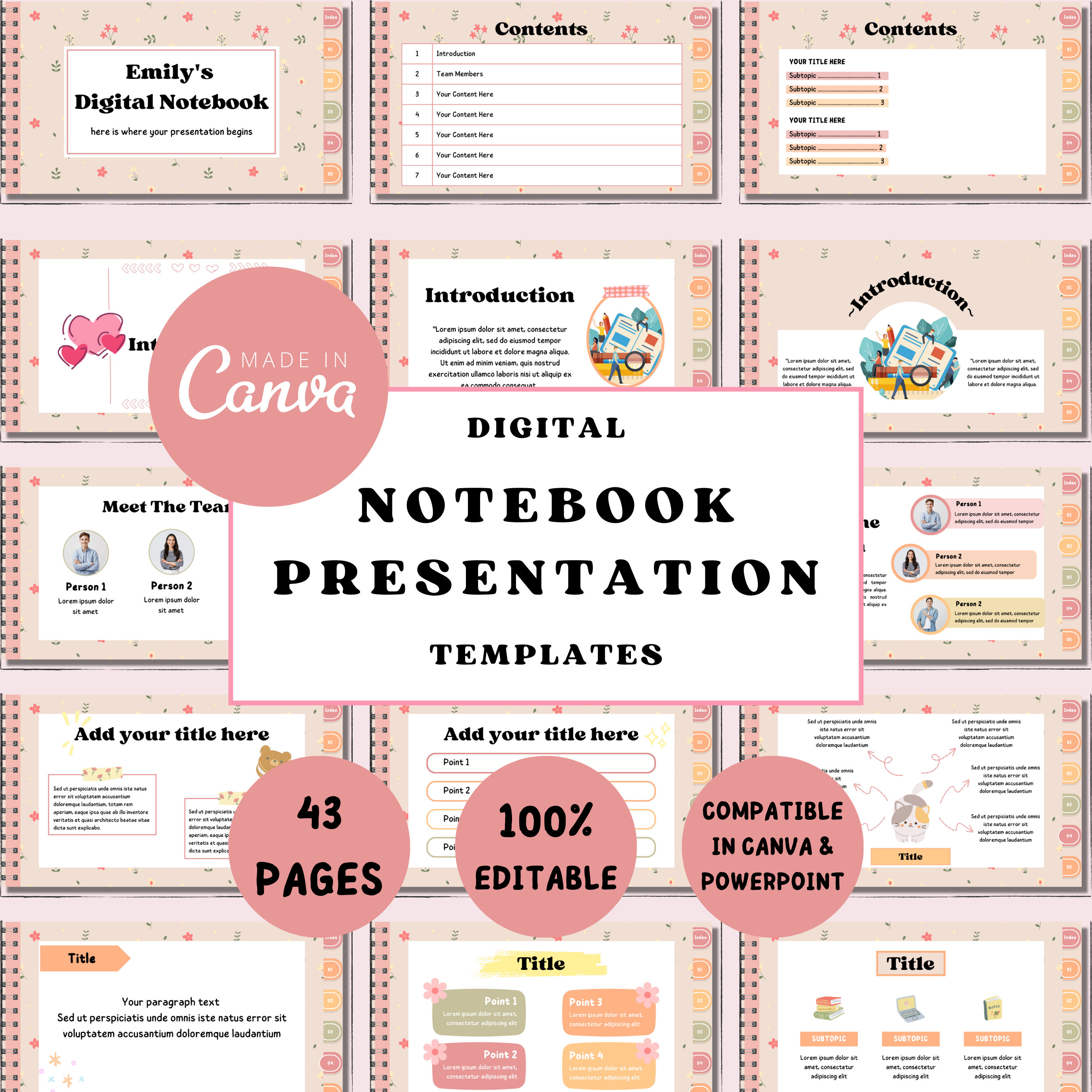 43 Digital Notebook Powerpoint Template, Canva Slide Deck Template for ...