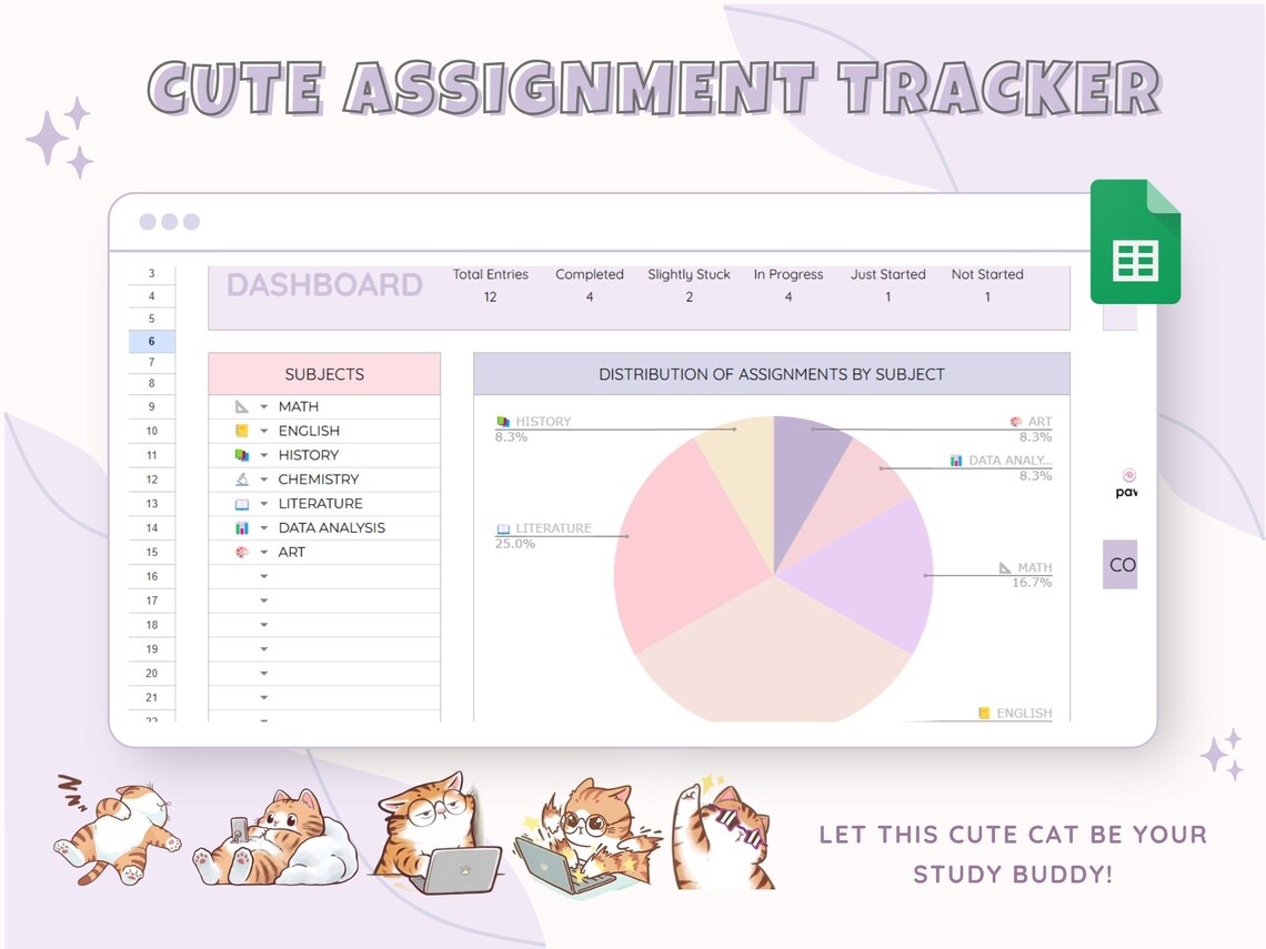 Assignment Tracker Google Sheets Template, Aesthetic Student Planner ...