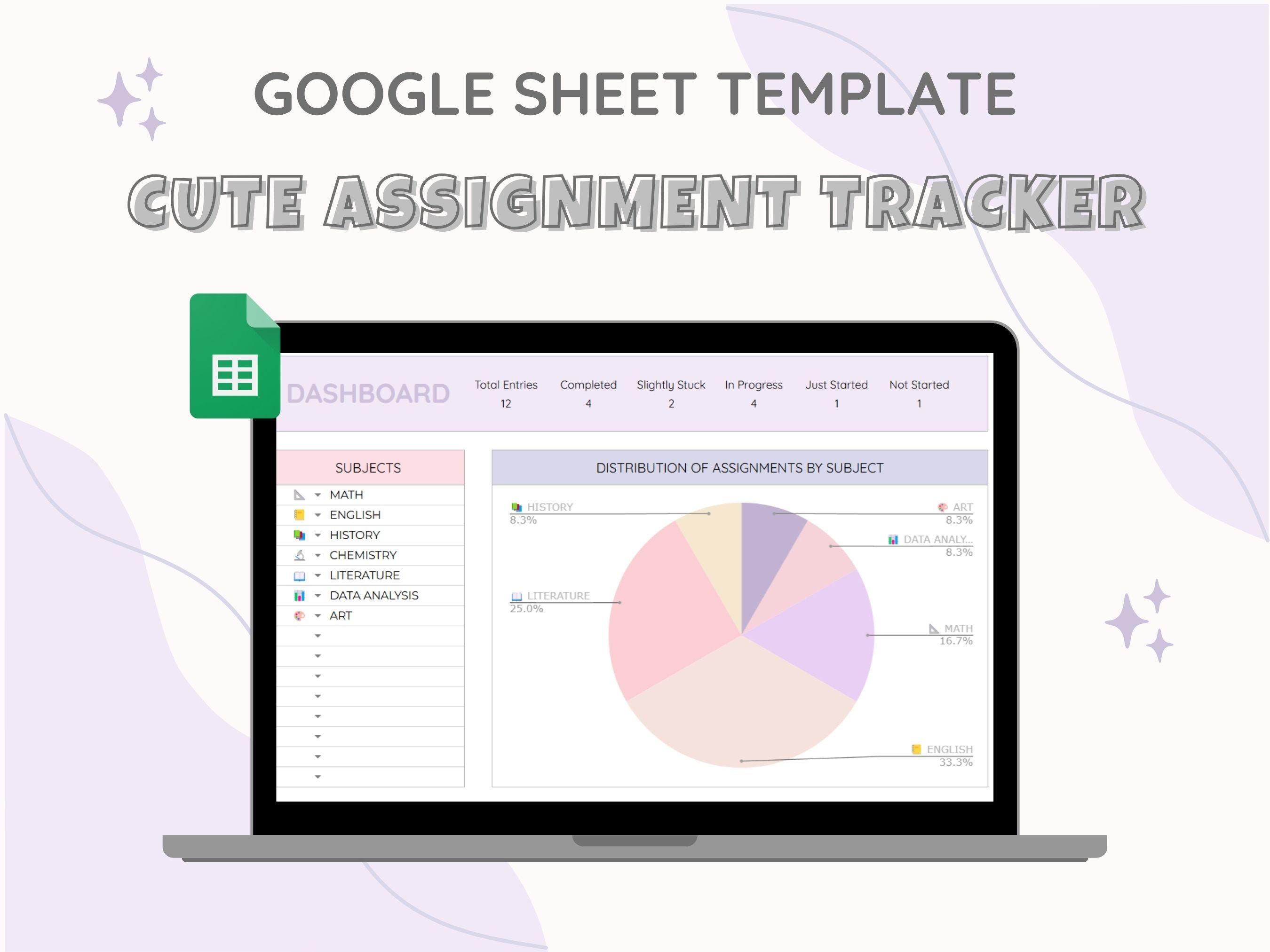 Assignment Tracker Google Sheets Template, Aesthetic Student Planner ...