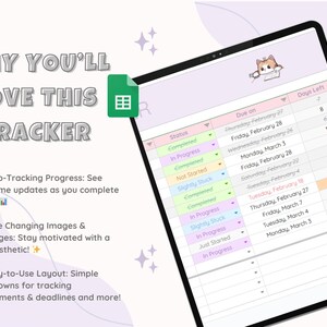 Assignment Tracker Google Sheets Template, Aesthetic Student Planner ...