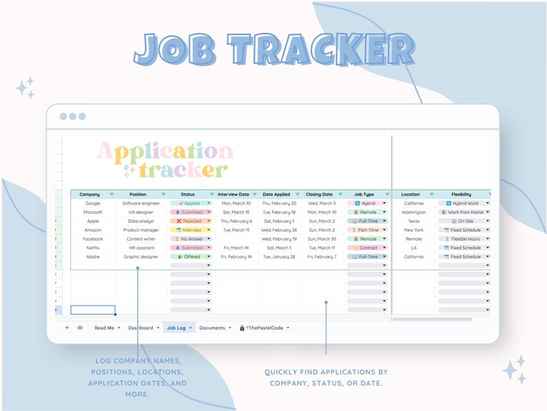 Job Application Tracker | Job Search Spreadsheet | Digital Job Tracker ...