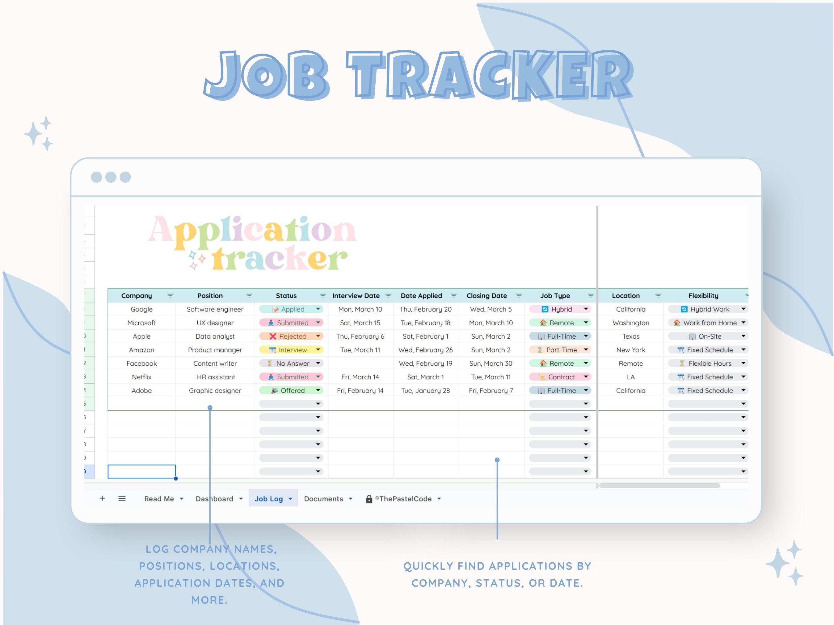 Job Application Tracker | Job Search Spreadsheet | Digital Job Tracker ...