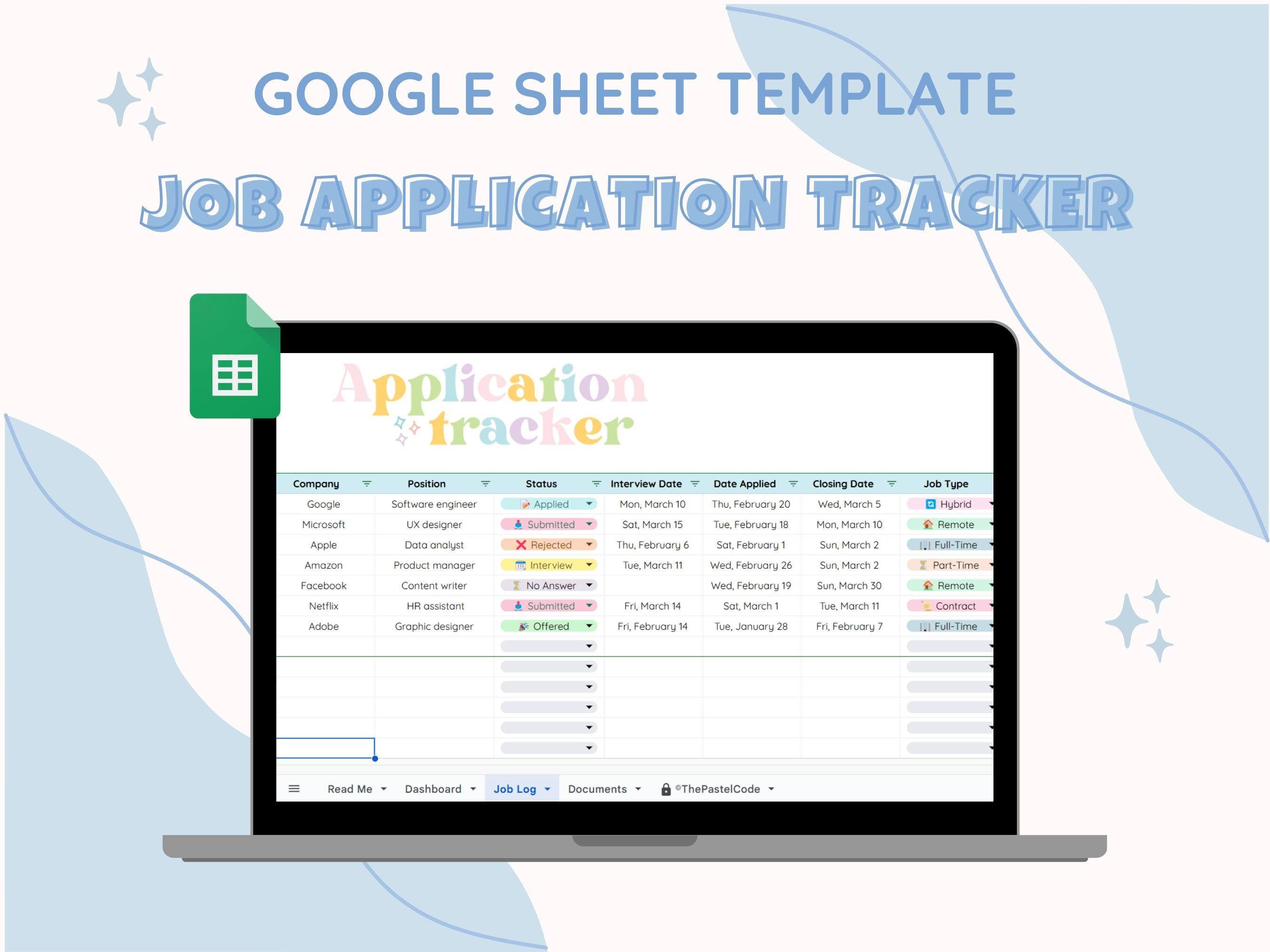Job Application Tracker | Job Search Spreadsheet | Digital Job Tracker ...